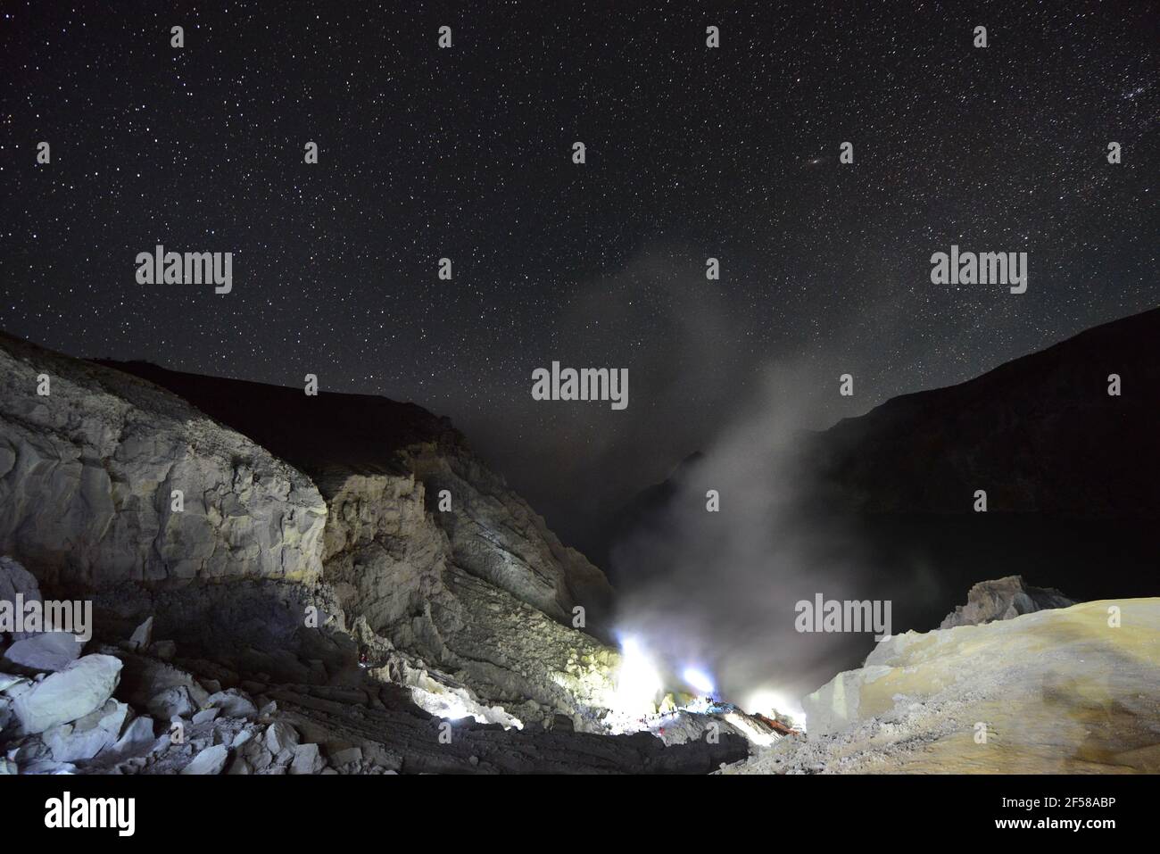 The Blue fire rising up from the Ijen Volcano crater in Eastern Java ...