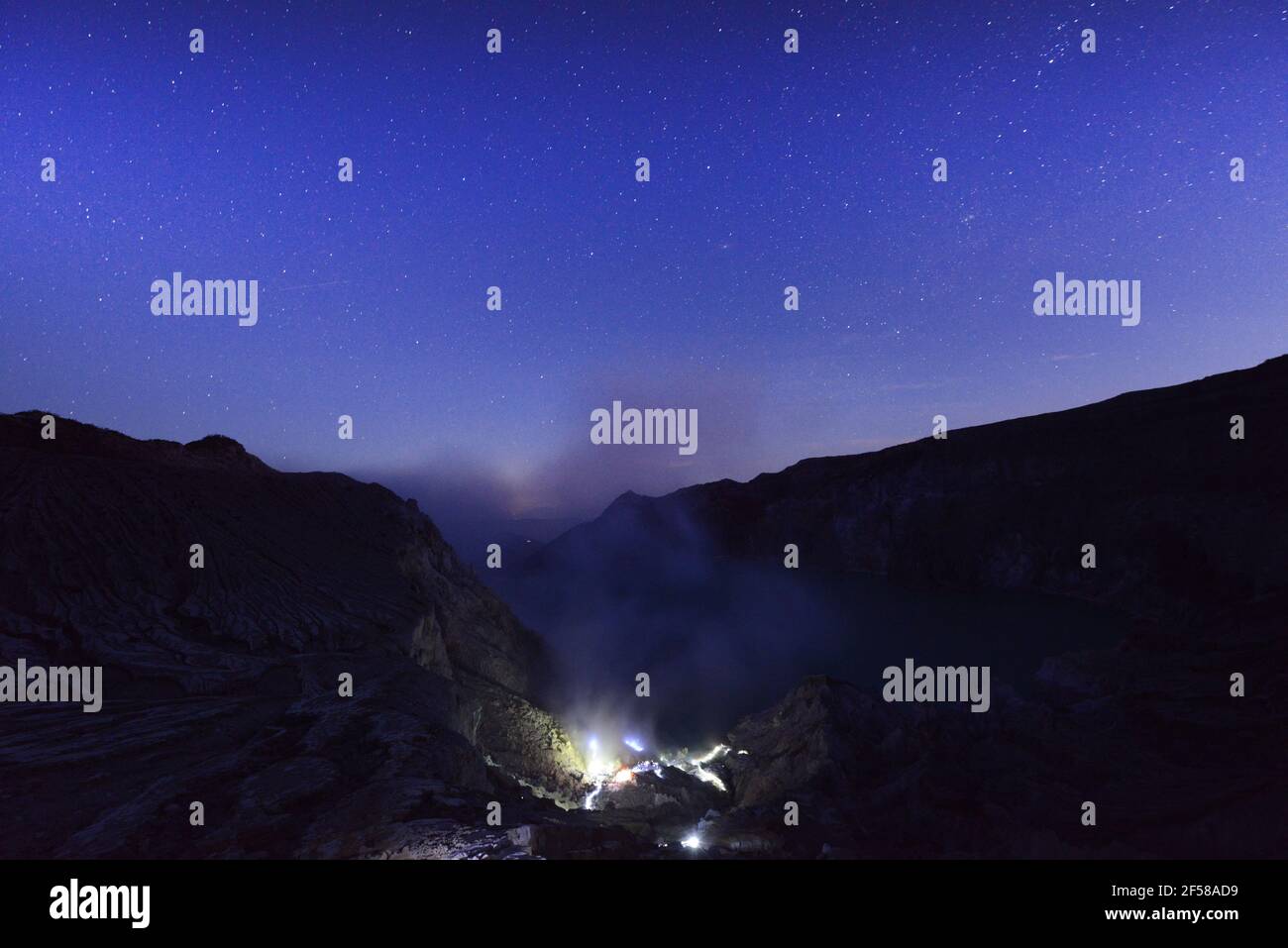 The Blue fire rising up from the Ijen Volcano crater in Eastern Java ...