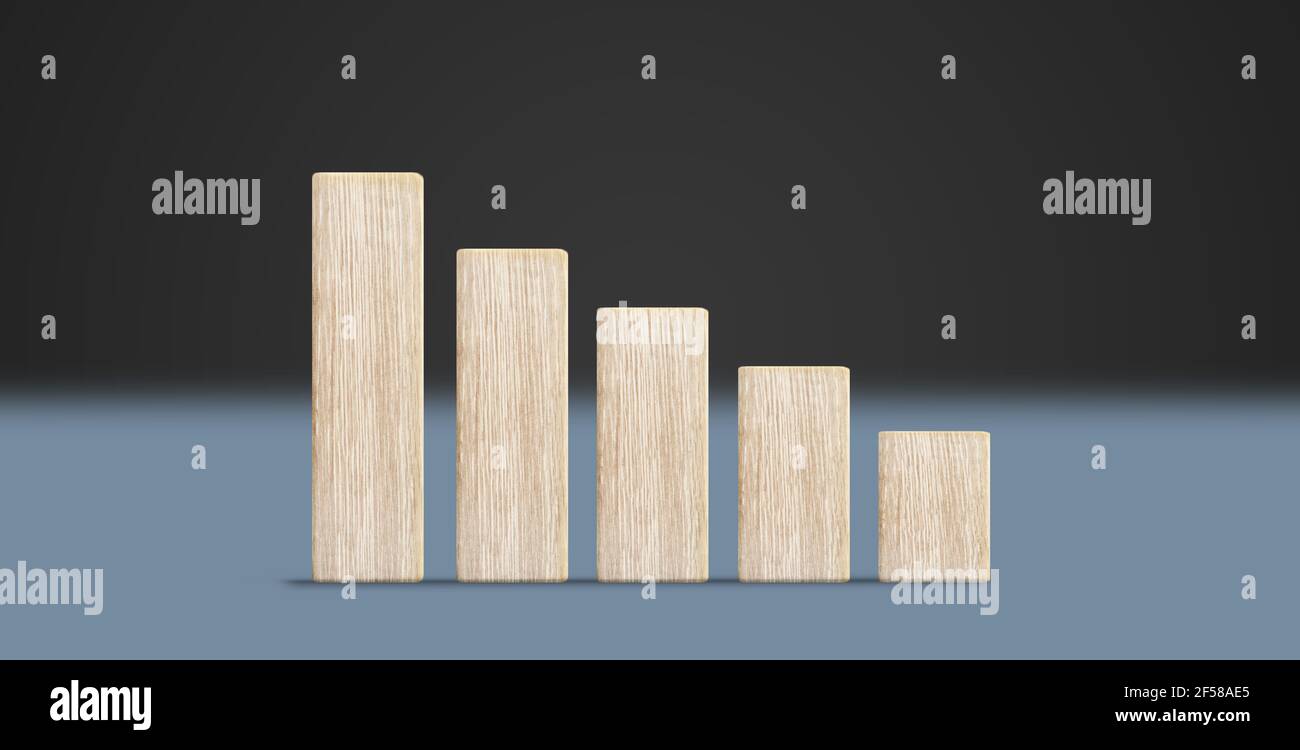 Empty Wood chart bar isolated in bright blue floor black background ...
