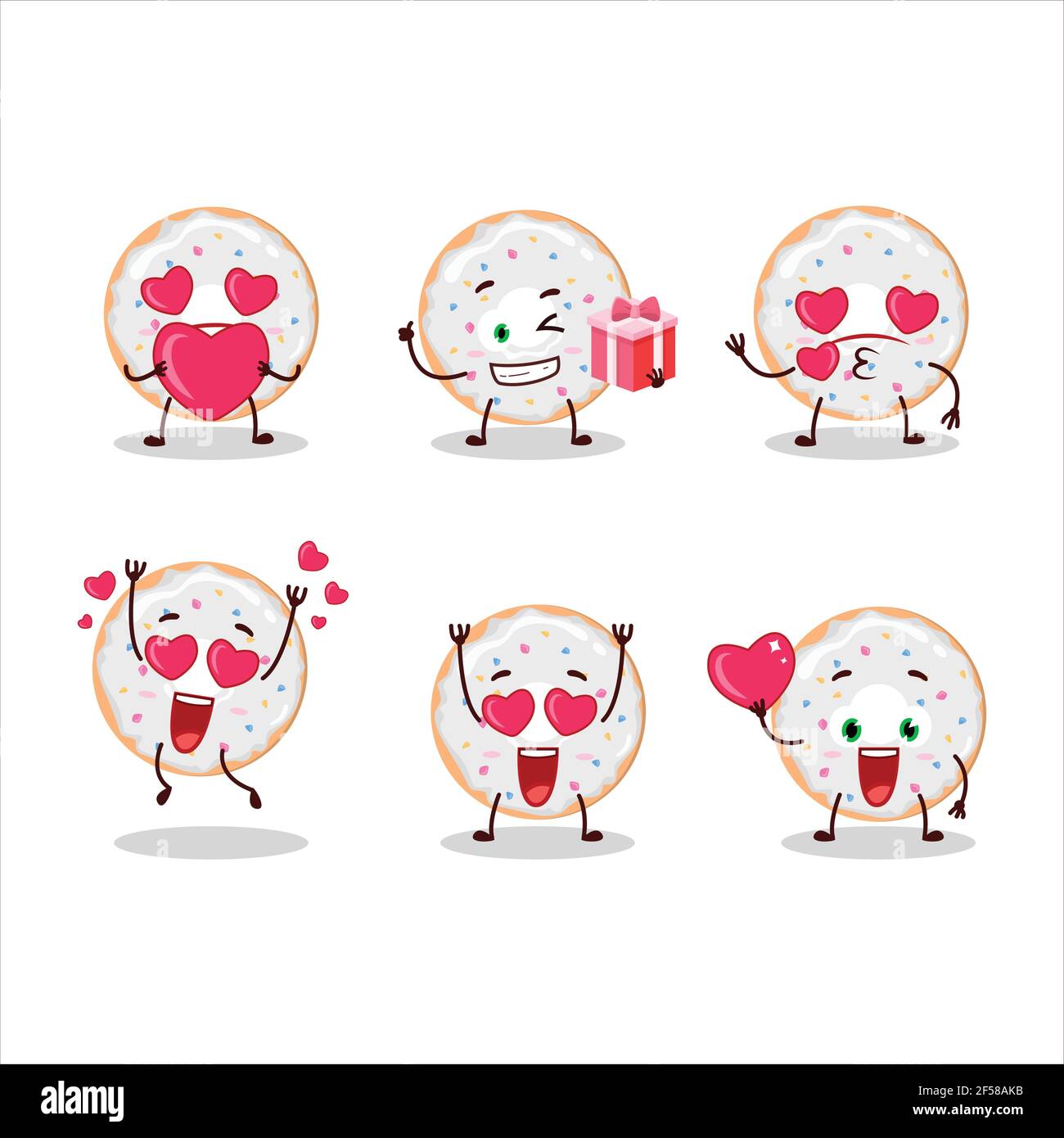 Vanilla donut cartoon character with love cute emoticon. Vector illustration Stock Vector Image ...