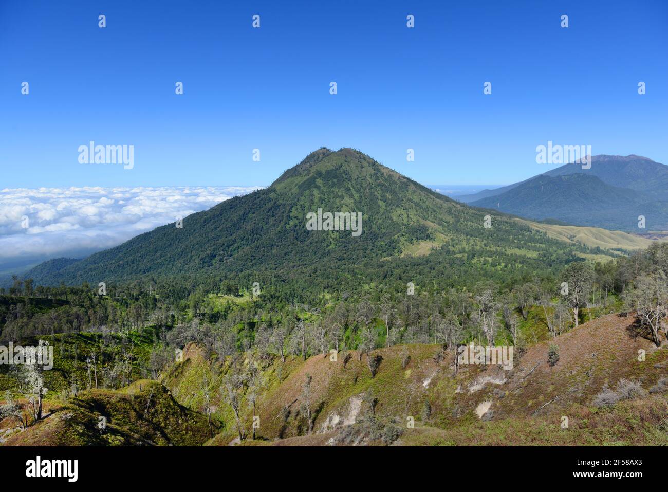 Views from the top of the Ijen Volcano in East Java, Indonesia Stock ...