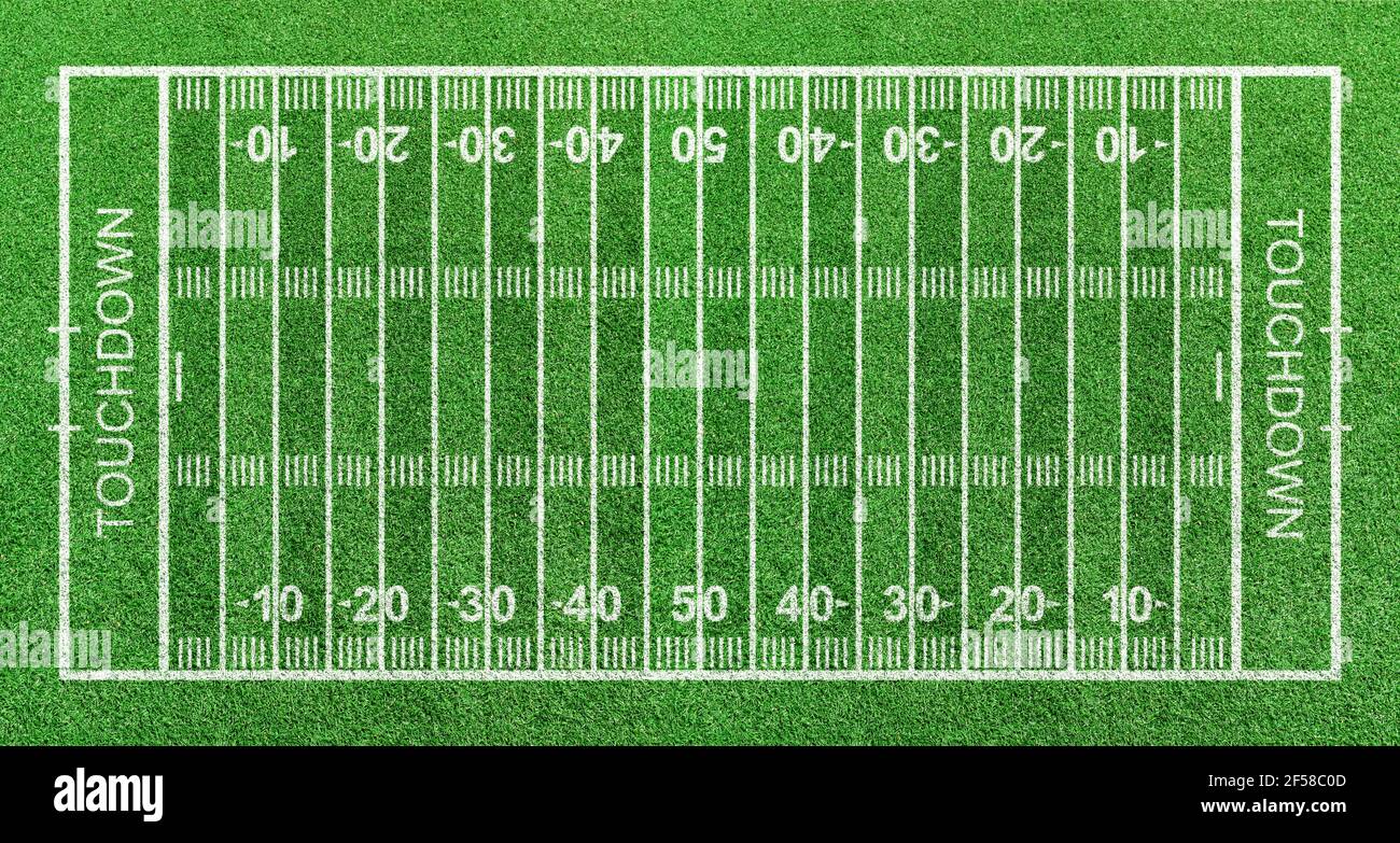 American football field, stripe grass with white pattern lines. Top ...