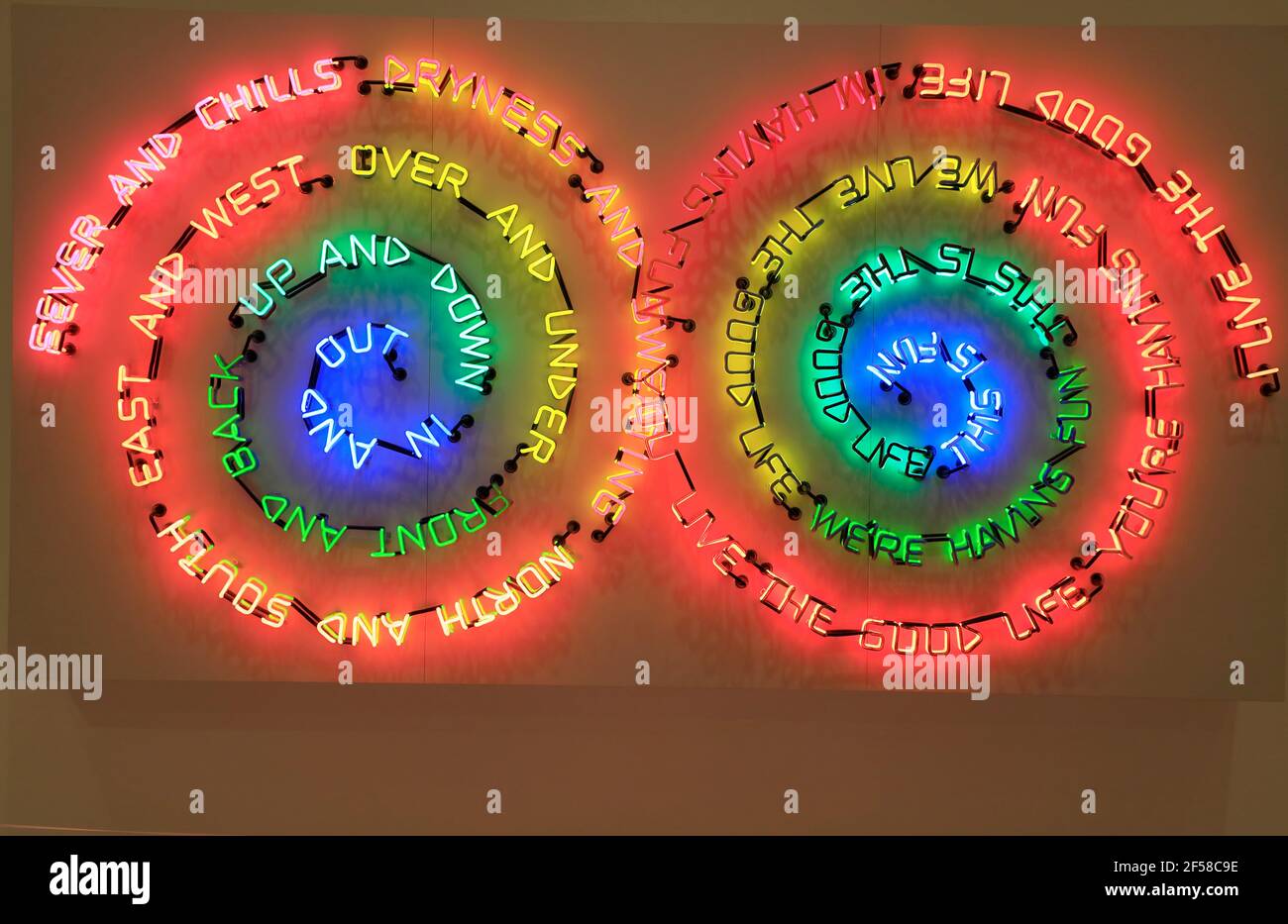 A closed up view of American artist Bruce Nauman's neon light ...