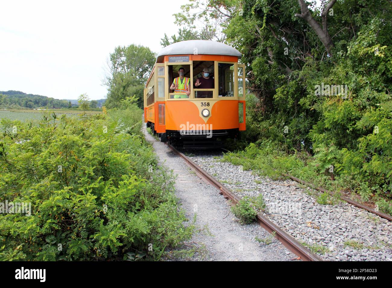 Vintage diesel trolley running on the Kingston Point Rail Trail ...