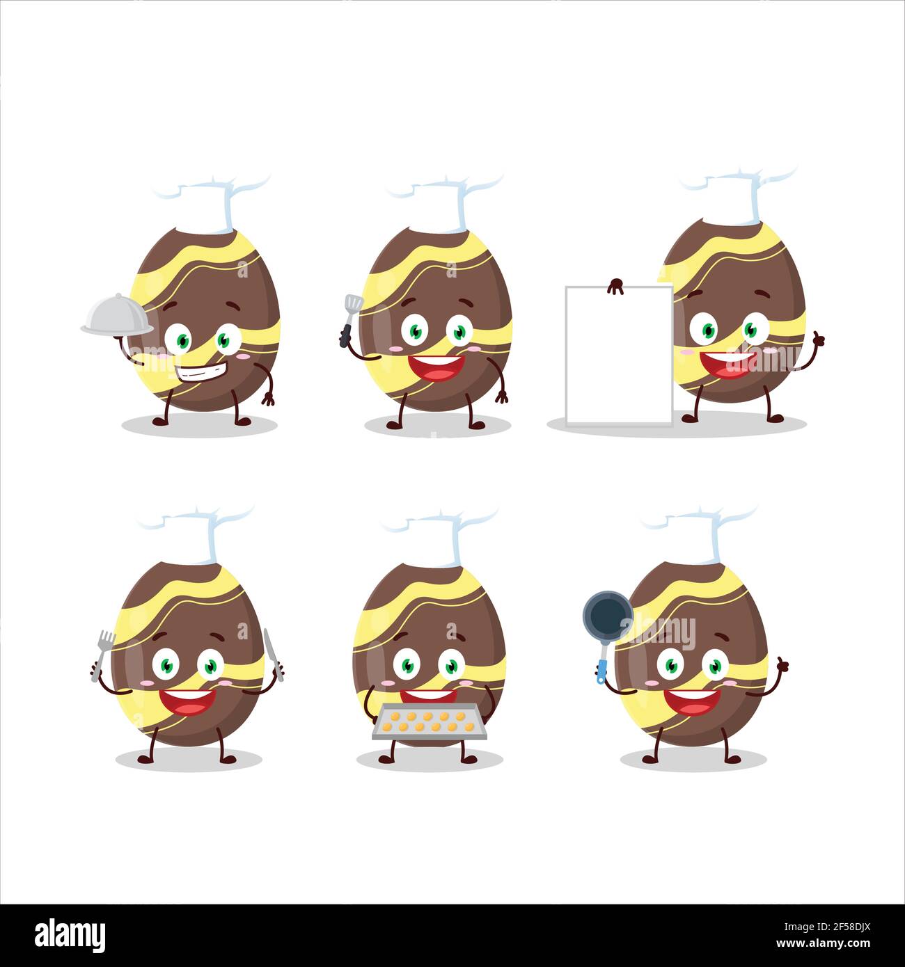 Cartoon character of brown easter egg with various chef emoticons ...