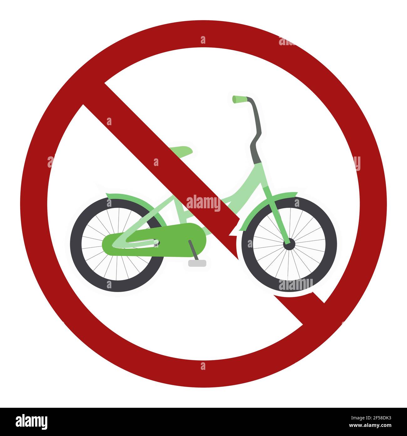 No cycling. Flat cartoon bike in a prohibition sign. Two wheeled ...