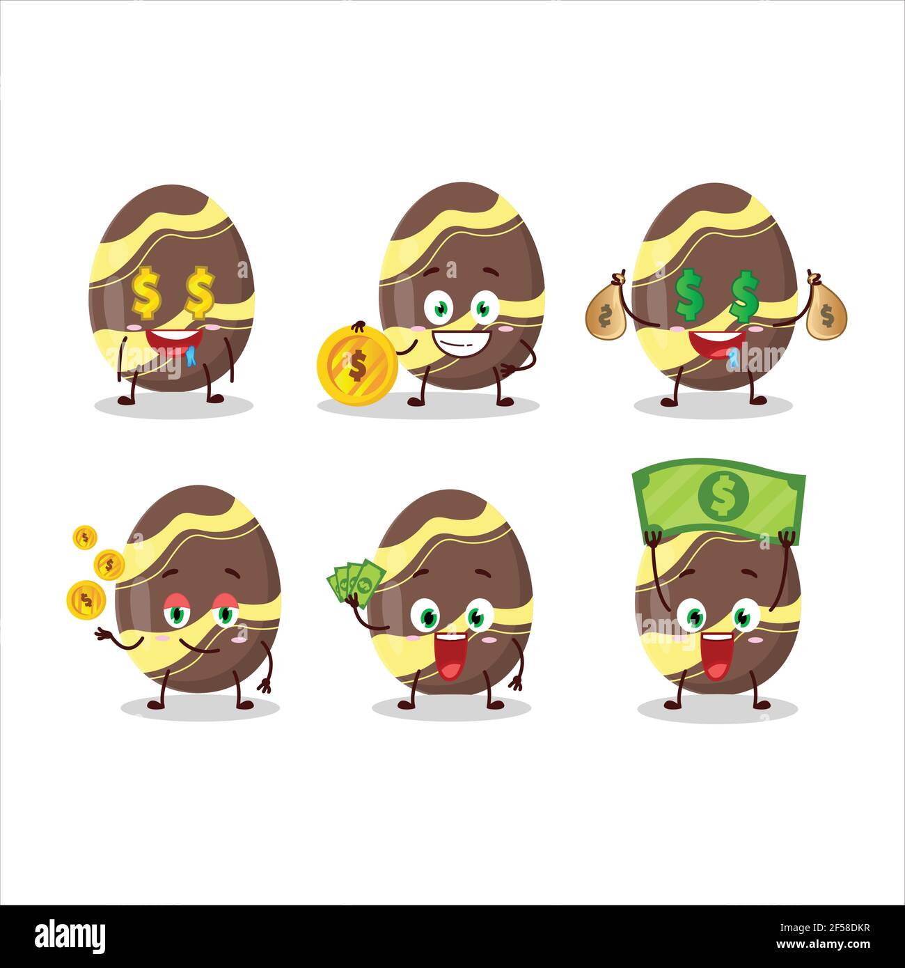 Brown easter egg cartoon character with cute emoticon bring money ...