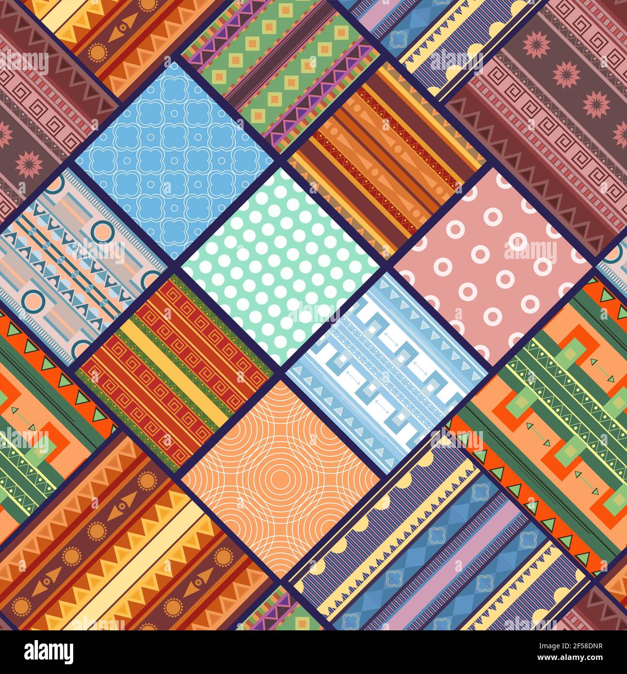 Cozy tribal patchwork blanket. Geometric ethnic pattern. Seamless fabric pattern. Wallpaper with ...