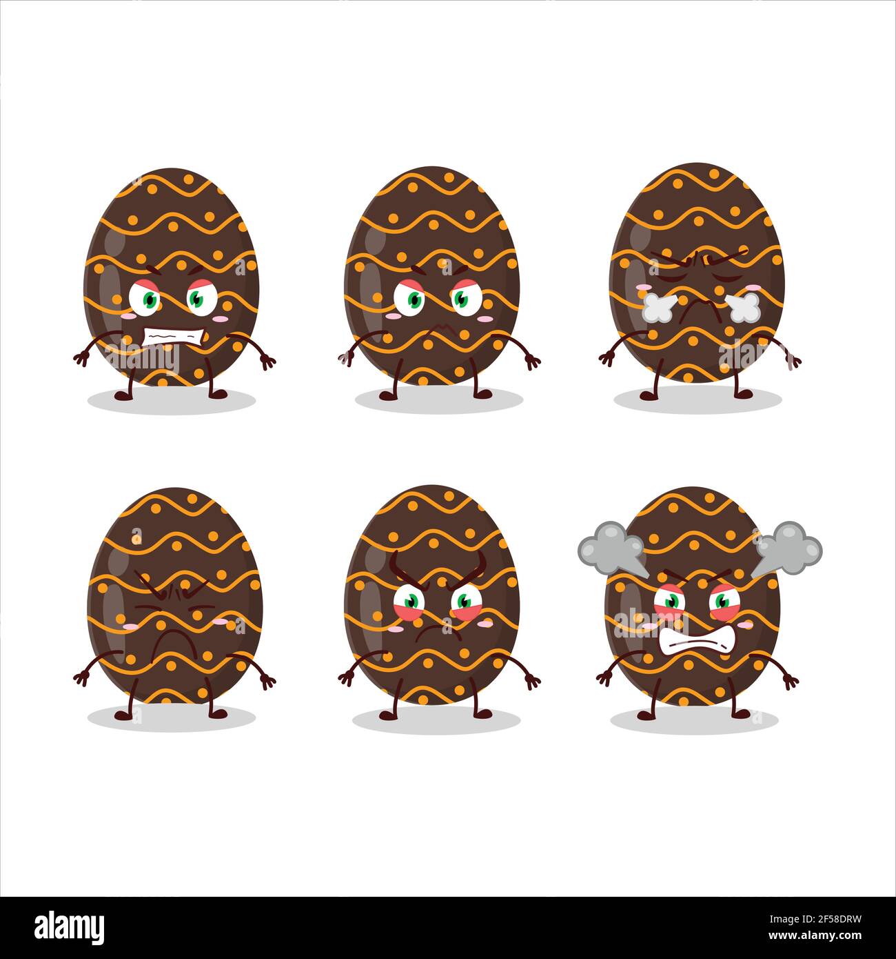 Deep brown easter egg cartoon character with various angry expressions ...