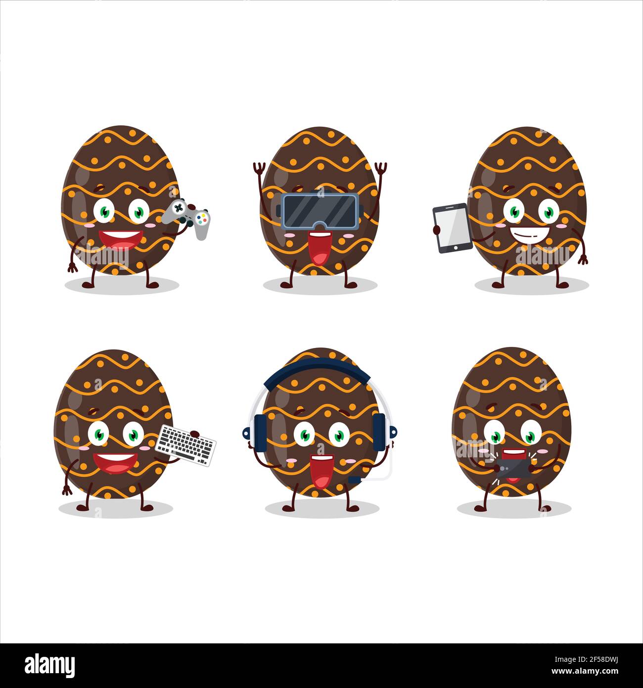 Deep brown easter egg cartoon character are playing games with various ...