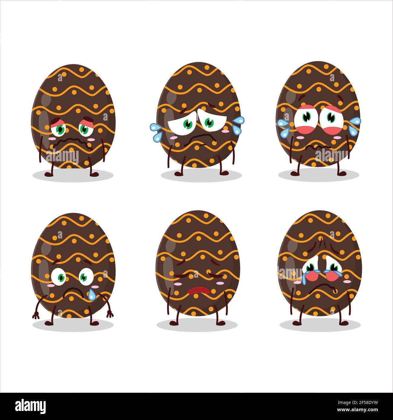 Deep brown easter egg cartoon character with sad expression. Vector ...