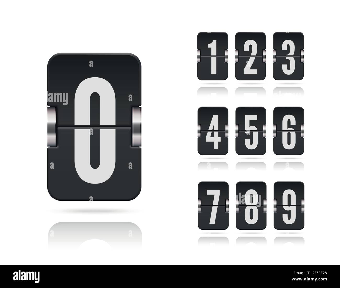 Numeric Floating Flip Scoreboard Set With Reflections For Black Countdown Timer Or Web Page