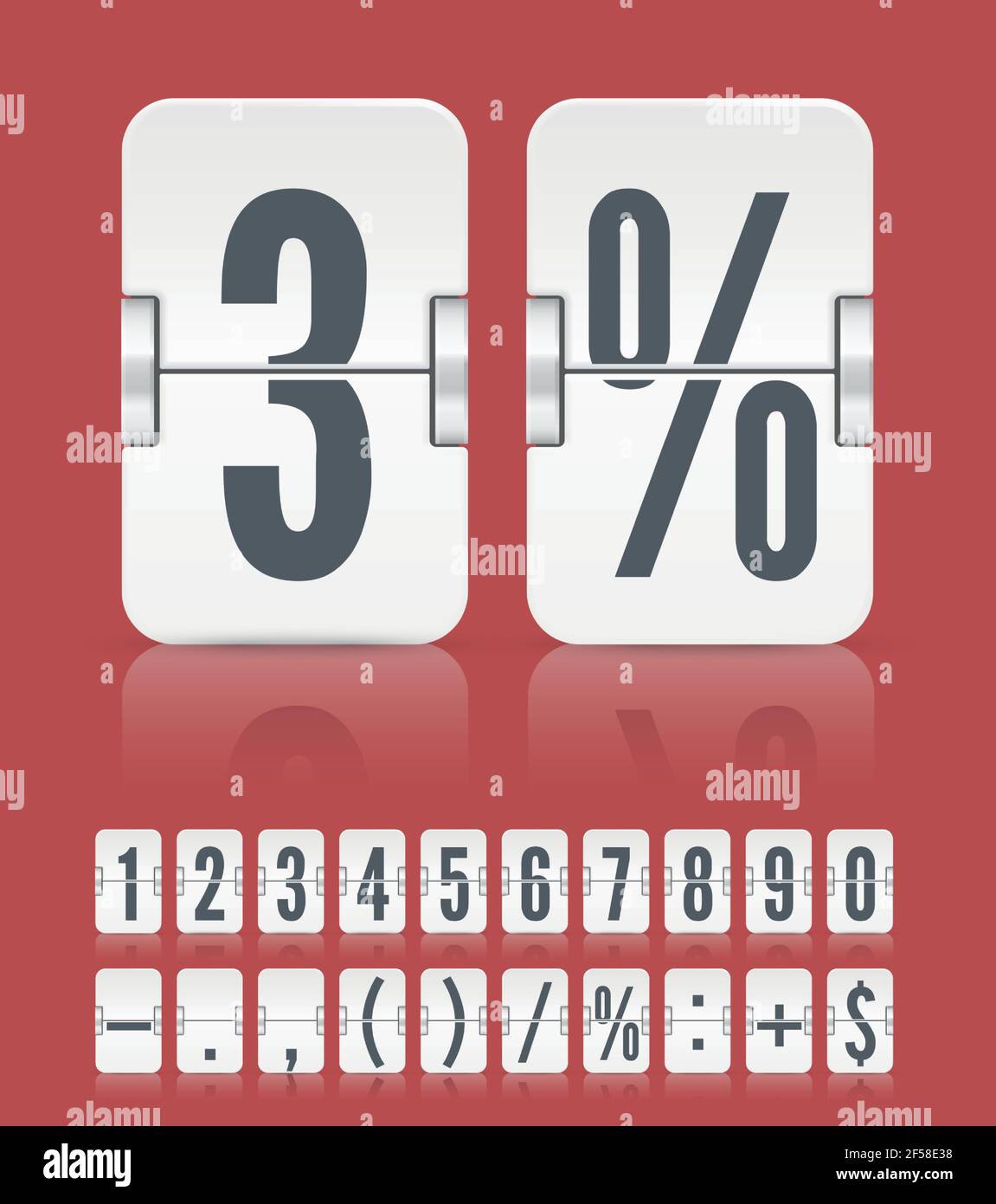 Vector Numeric Flip Scoreboard With Symbols And Reflections For White