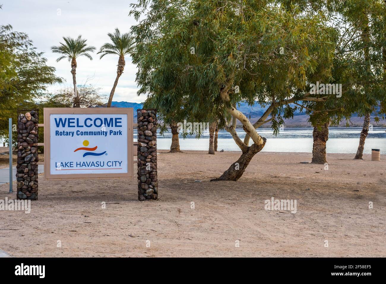 Lake Havasu, AZ, USA - January 7, 2020: A welcoming signboard at the ...