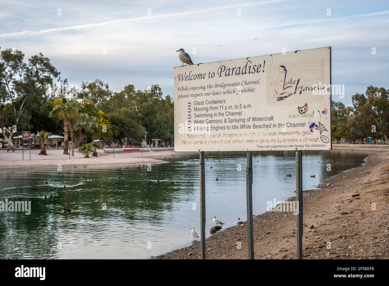 Lake Havasu, AZ, USA - January 7, 2020: A welcoming signboard at the ...