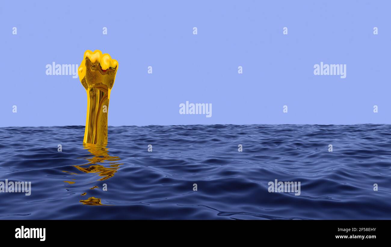 Surreal vaporwave concept with golden hand gesturing with fist from ...