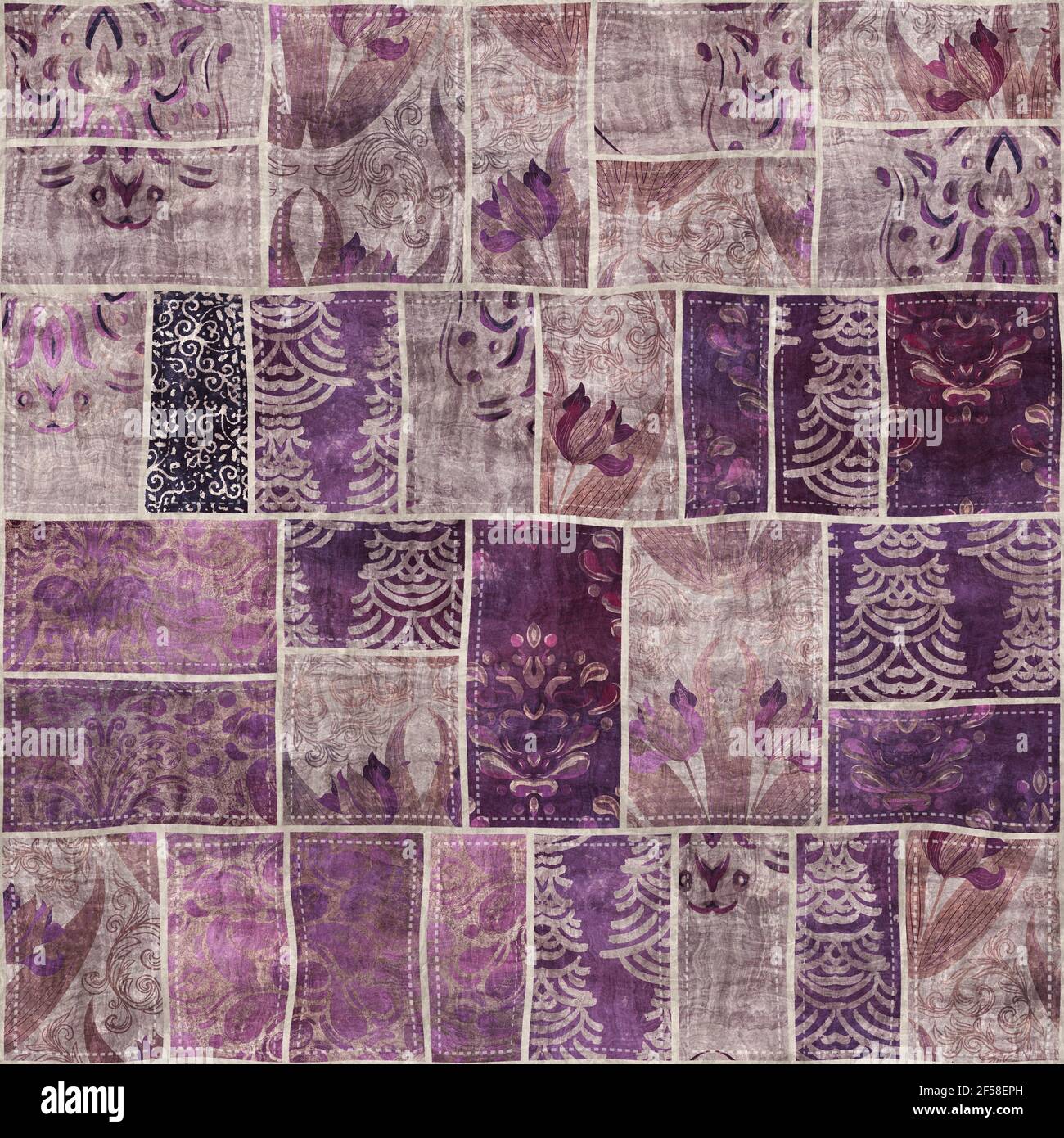 Seamless patchwork collage mix quilt pattern print Stock Photo - Alamy
