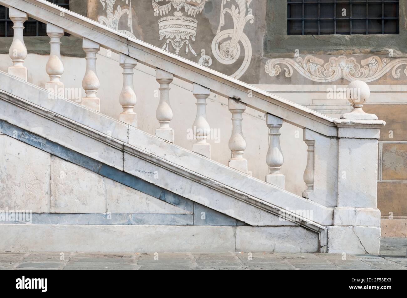 Classic white marble railing on the outside of an historic building in ...