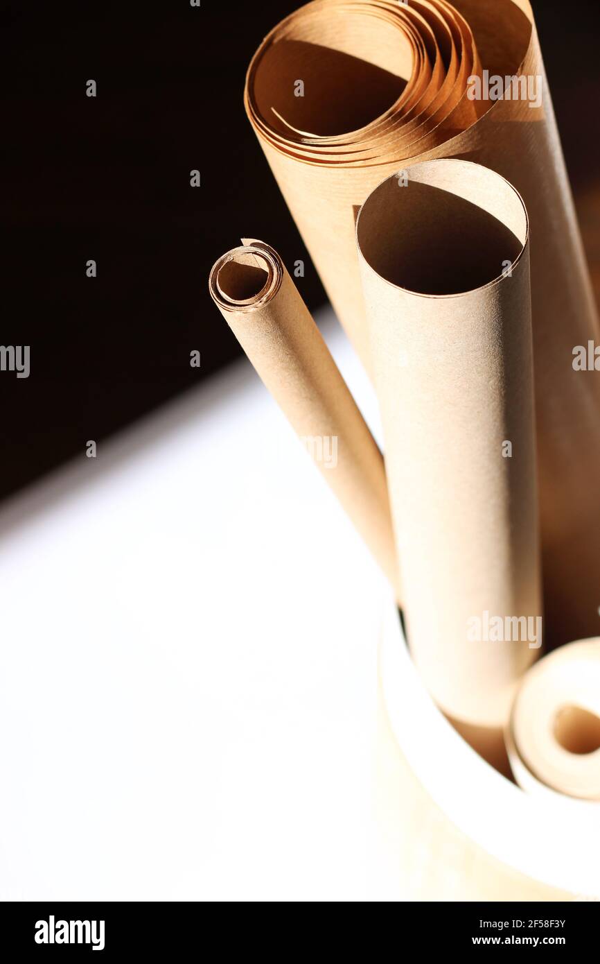 Creative Studio Space. Kraft Paper Rolls Closeup. Design Concept Stock ...
