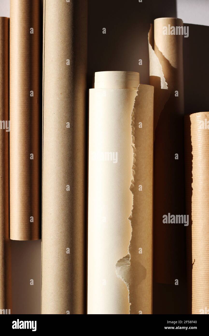 Beige Kraft Paper Rolls Textured Background. Design Mockup Concept ...