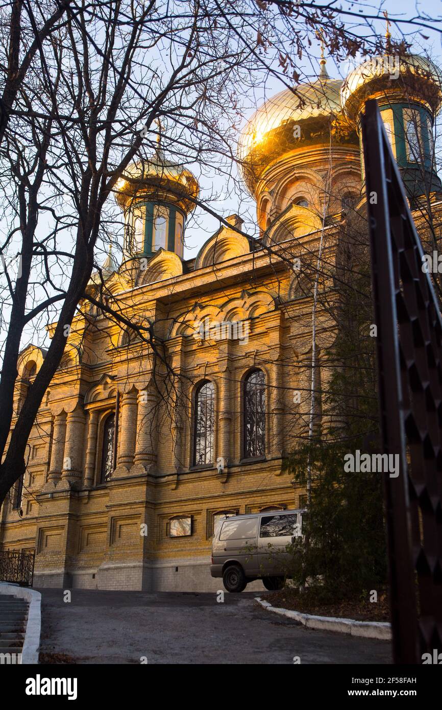 the view of the Priorka Orthodox Virgin's mantle church in Kiev ...