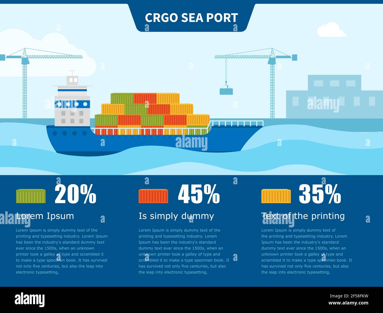 Cargo ship sails to port for loading or unloading. infographics or ...