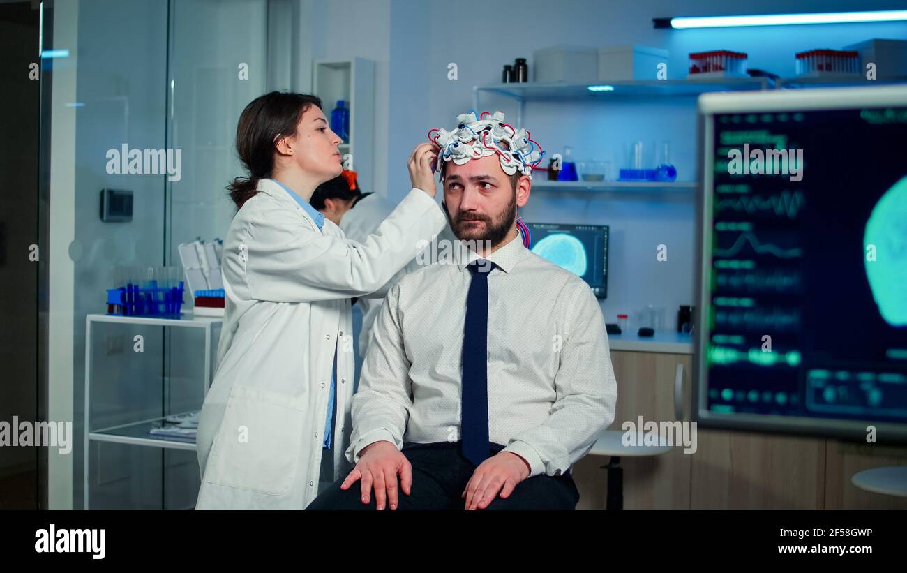 Man patient visiting professional medical researcher in neurology ...