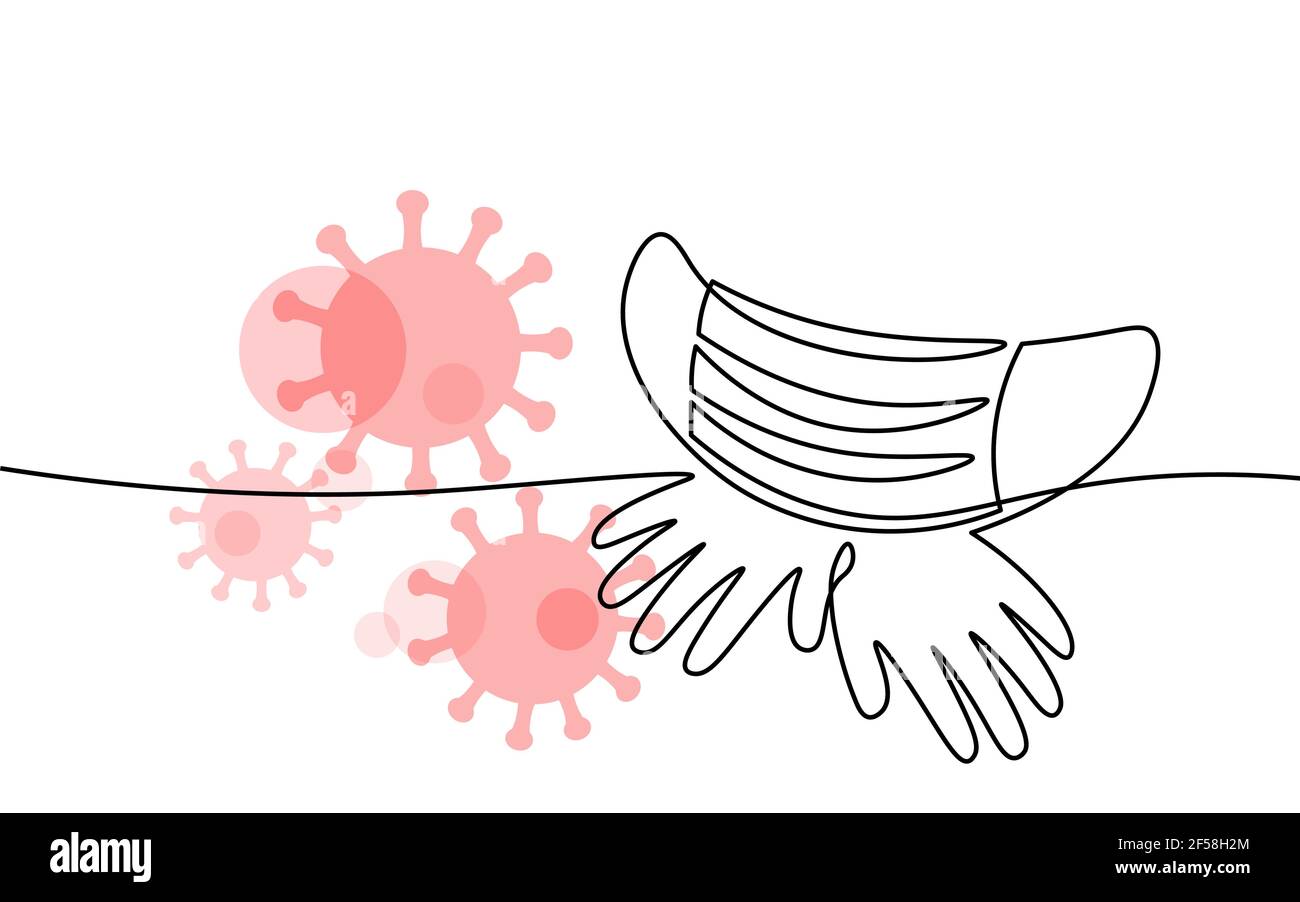 Continuous one single line art safety mask concept. Pandemic COVID ...