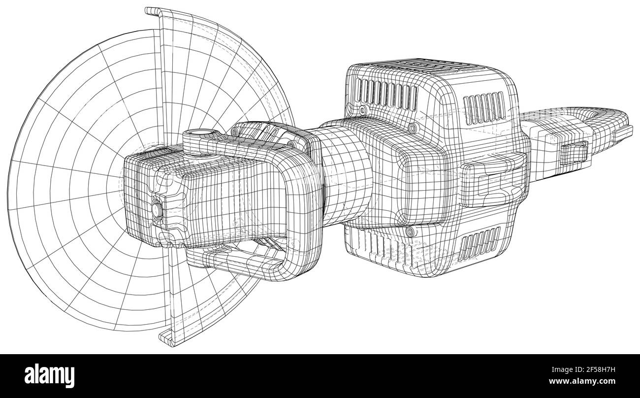 Vector outline angle grinder. Wire-frame powerful grinder. EPS10 format ...
