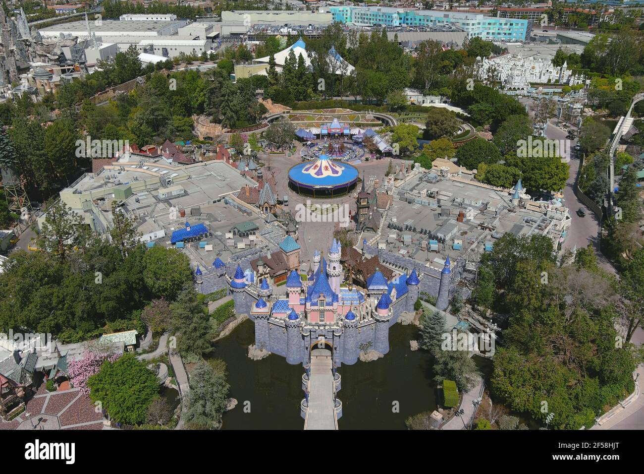 An aerial view of Sleeping Beauty Castle at Disneyland Park, Wednesday ...