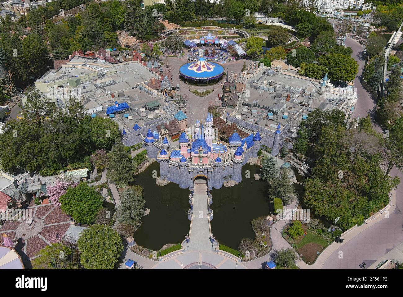 An aerial view of Sleeping Beauty Castle at Disneyland Park, Wednesday ...