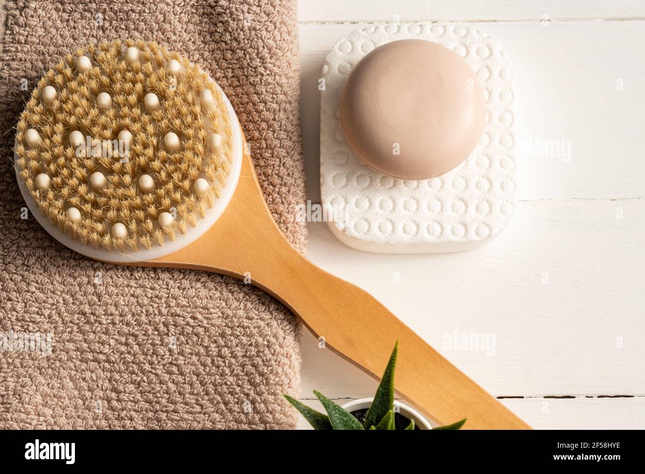 Flat lay composition with bath and skin care accessories on white ...