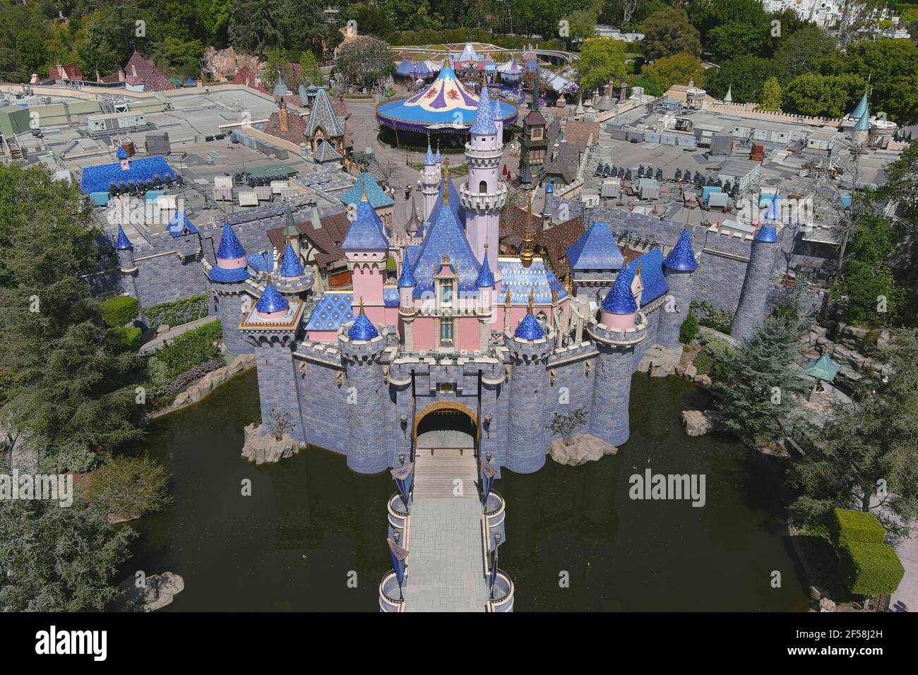An aerial view of Sleeping Beauty Castle at Disneyland Park, Wednesday ...