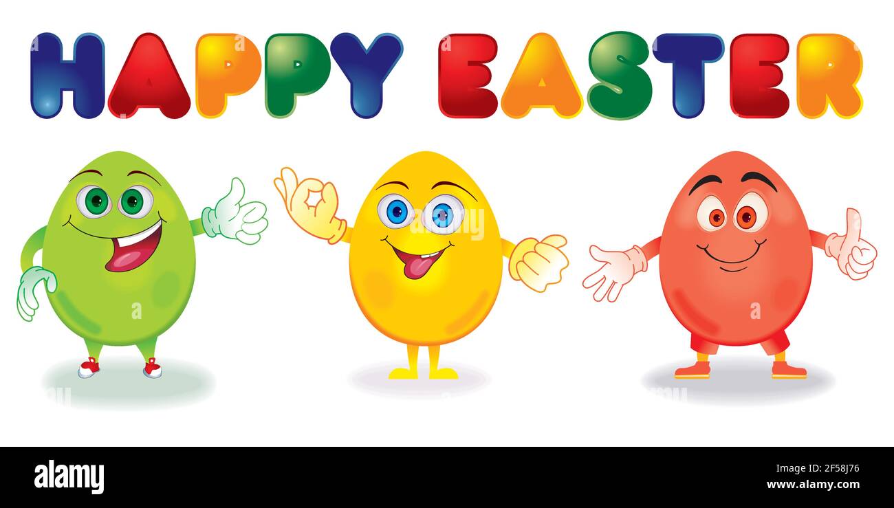 Happy Easter card with cute Egg cartoon character. Celebrating ...