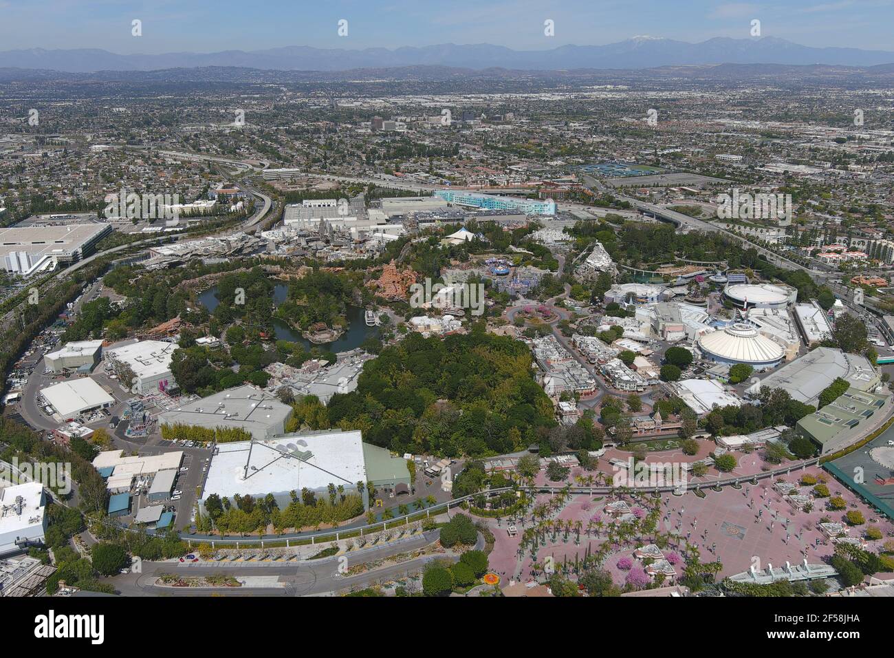 An aerial view of Disneyland Park, Wednesday, March 24, 2021, in ...