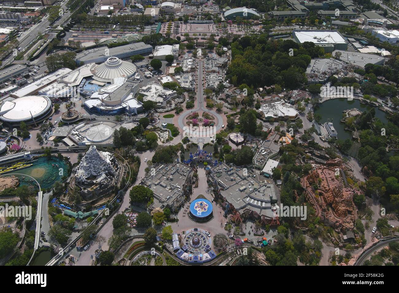 An aerial view of Main Street U.S.A.and Sleeping Beauty Castle at ...