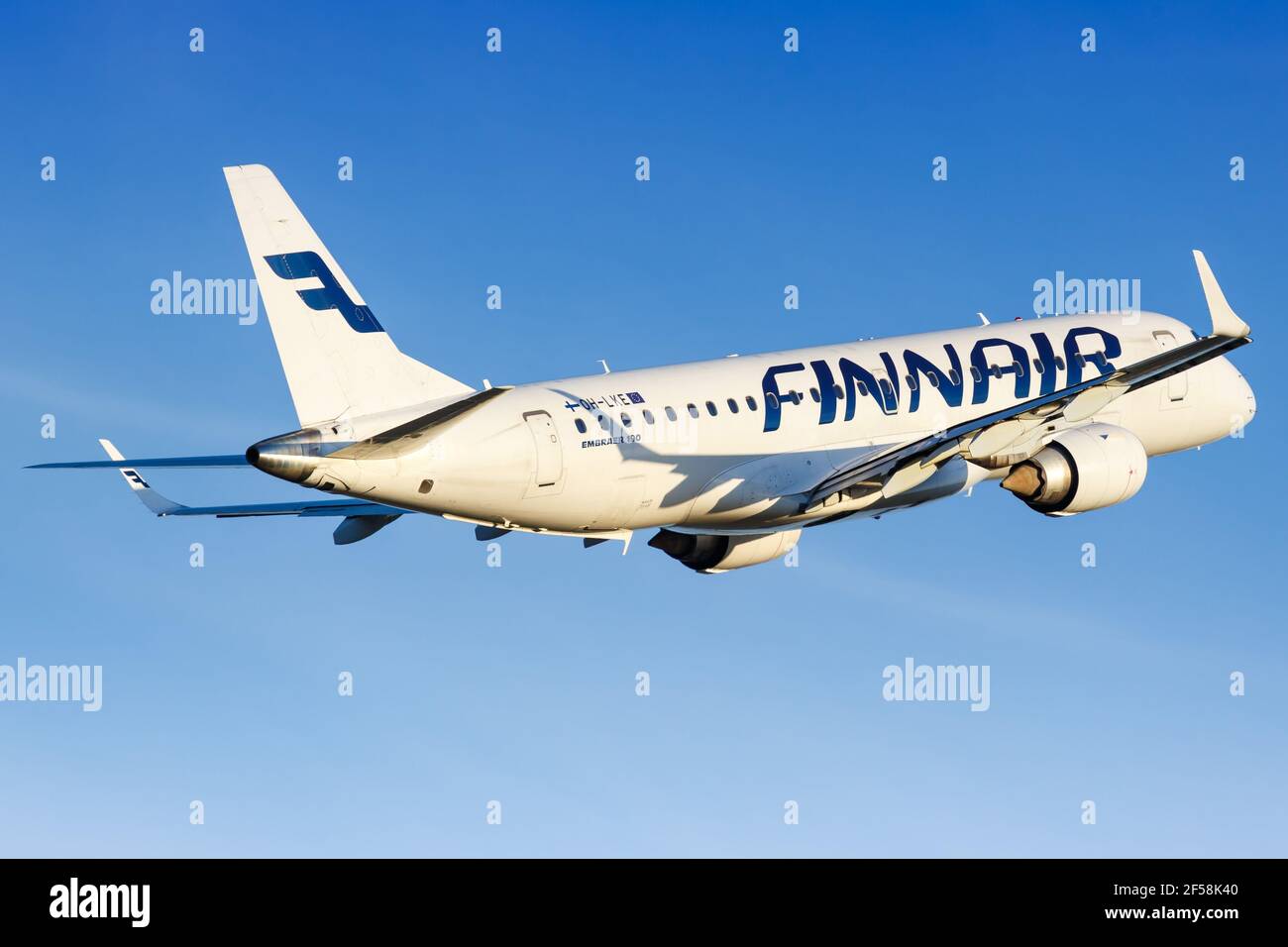 Helsinki, Finland - May 25, 2018: Finnair Embraer 190 airplane taking ...