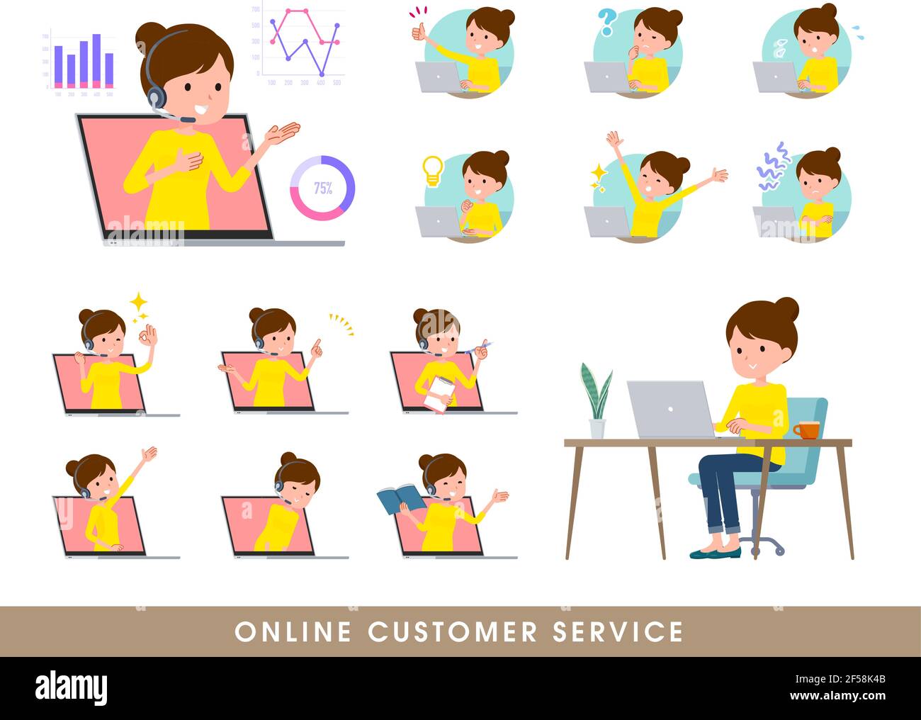 A set of women serving customers online.It's vector art so easy to edit ...