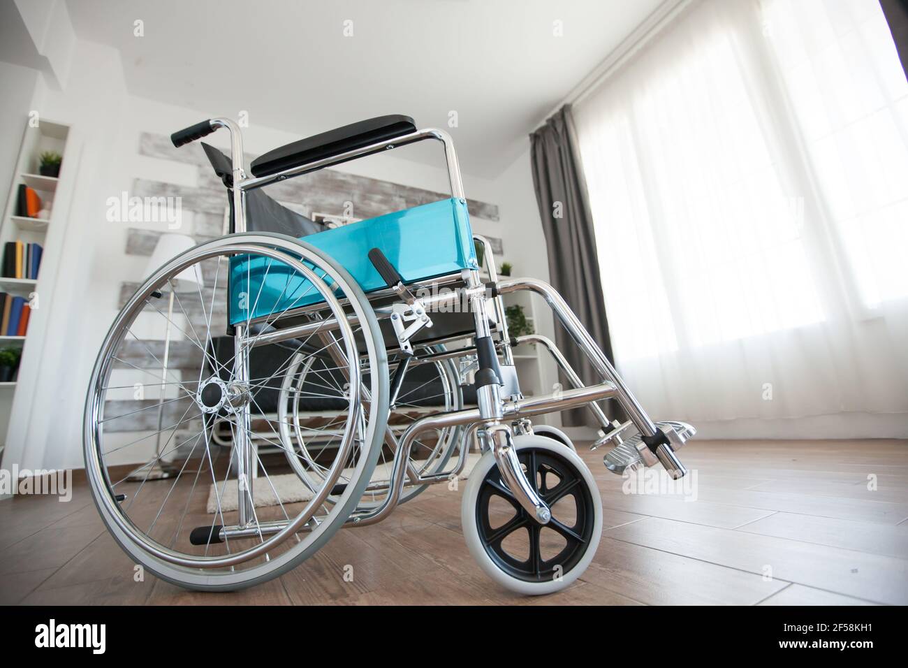 Wheelchair for patient with handicap in nursing home. No patient in the ...