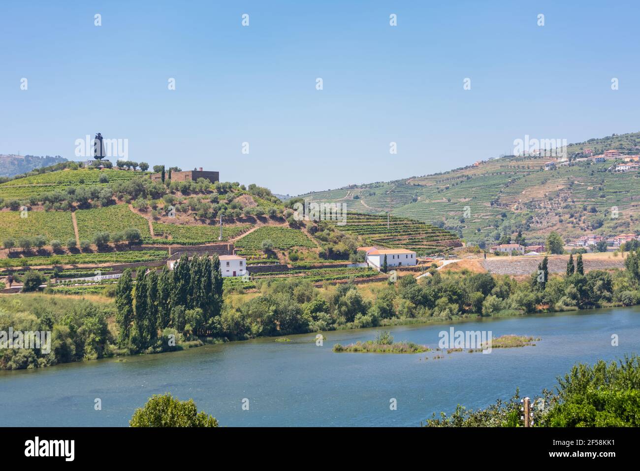 Regua / Portugal - 07 25 2019 : Full view at the Douro river on Regua ...