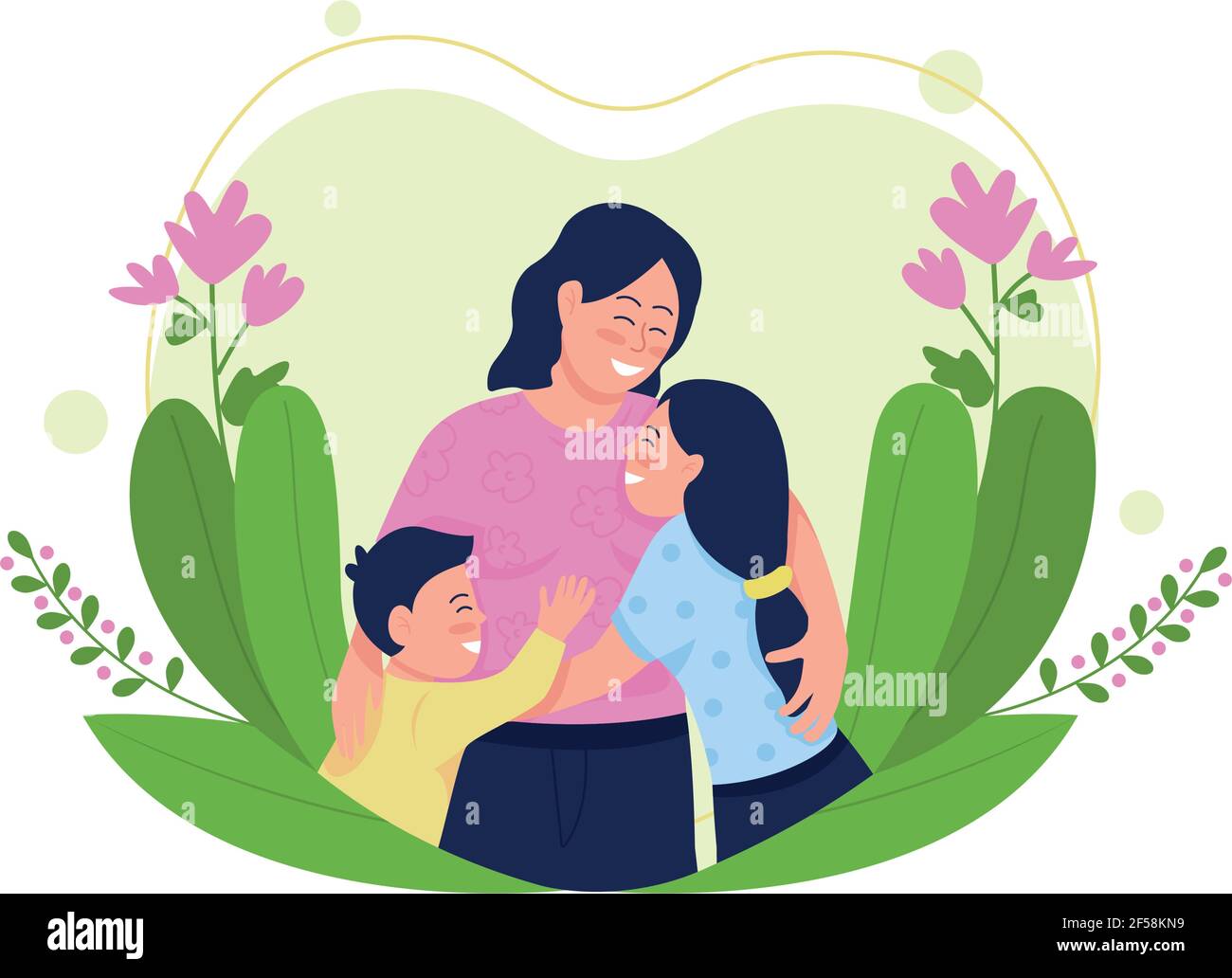 Happy mother with children flat concept vector illustration Stock ...