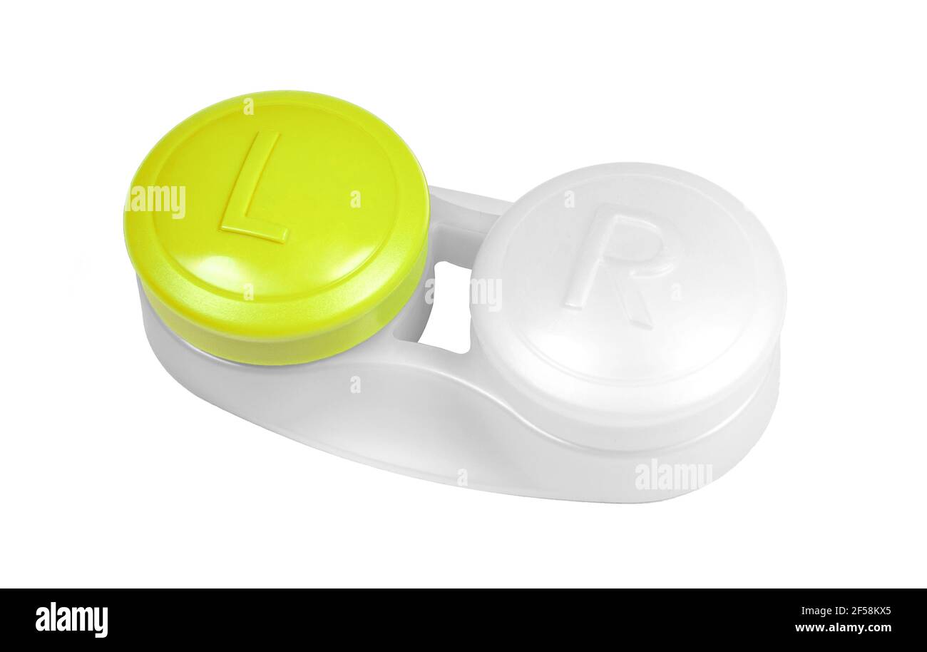 Yellow contact lens case, isolated on white background Stock Photo - Alamy