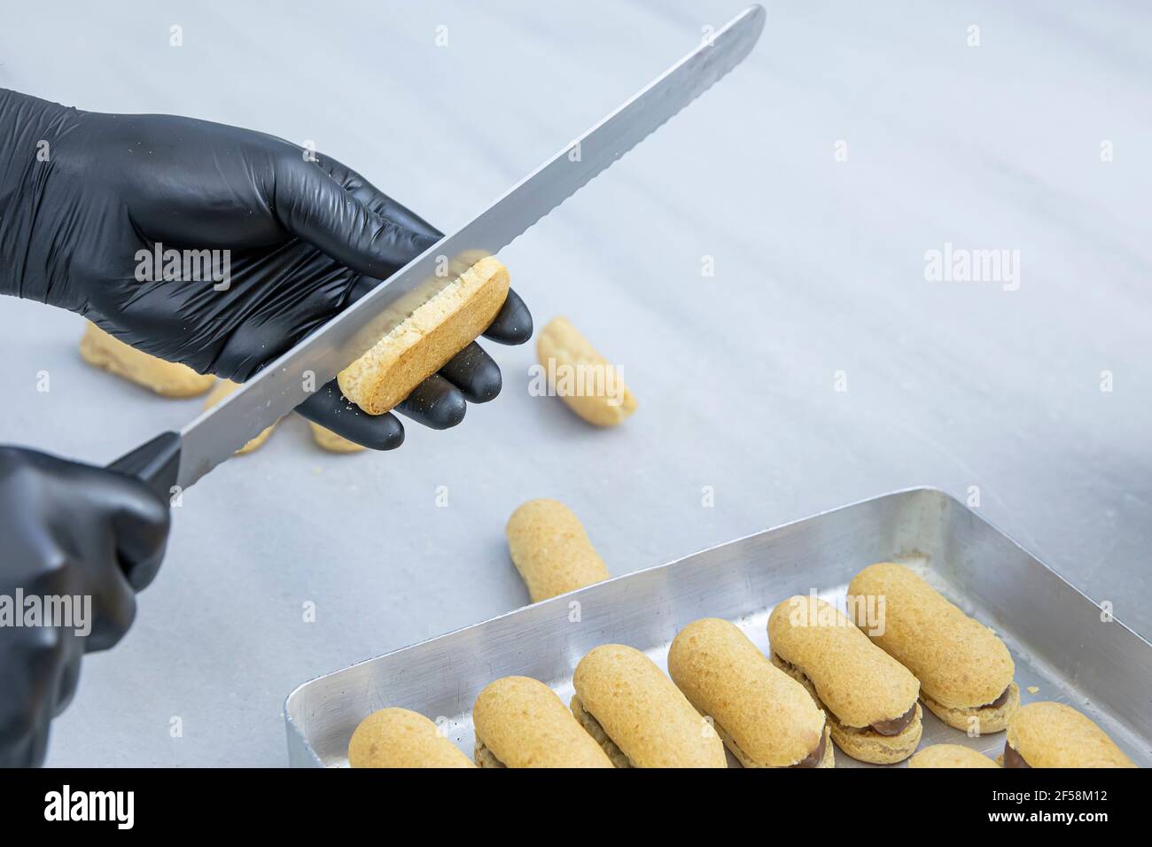 Making chef eclairs in the kitchen. Eclairs Pasta Turkish delicious ...