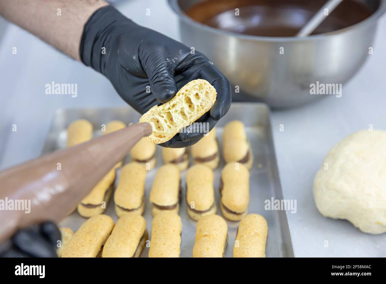 Making chef eclairs in the kitchen. Eclairs Pasta Turkish delicious ...