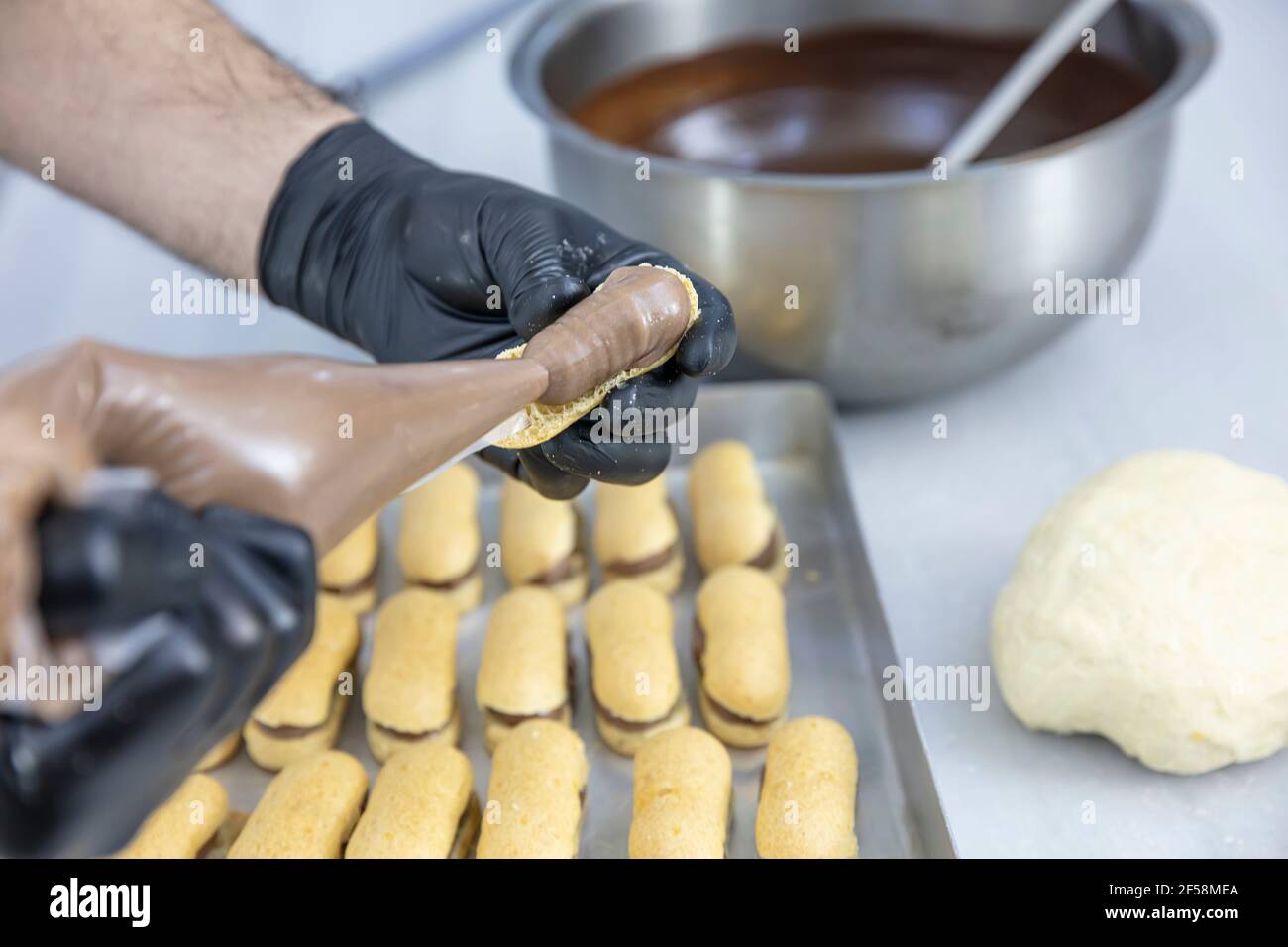 Making chef eclairs in the kitchen. Eclairs Pasta Turkish delicious ...