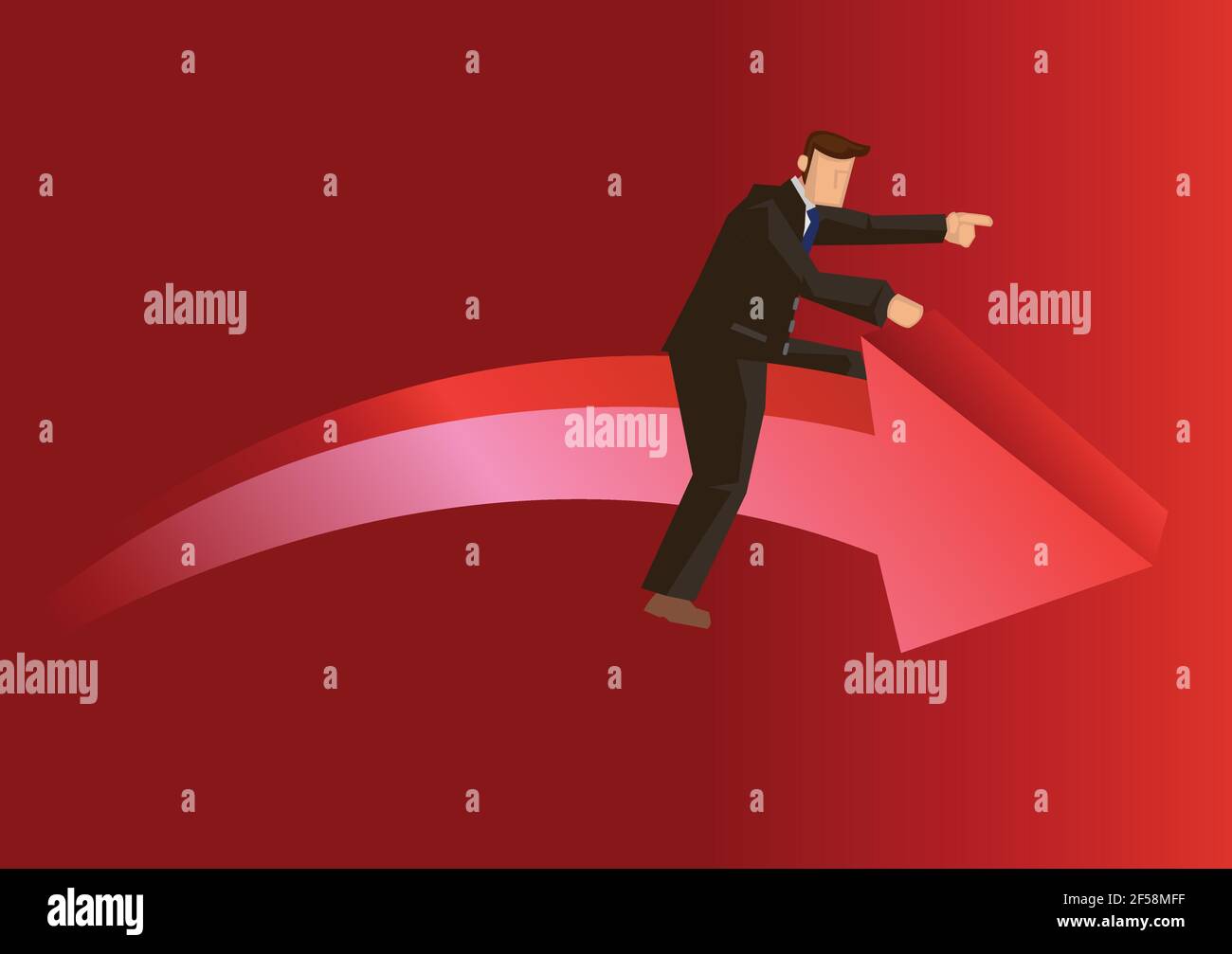 Business metaphor of businessman surfing on a red arrow wave. Concept ...