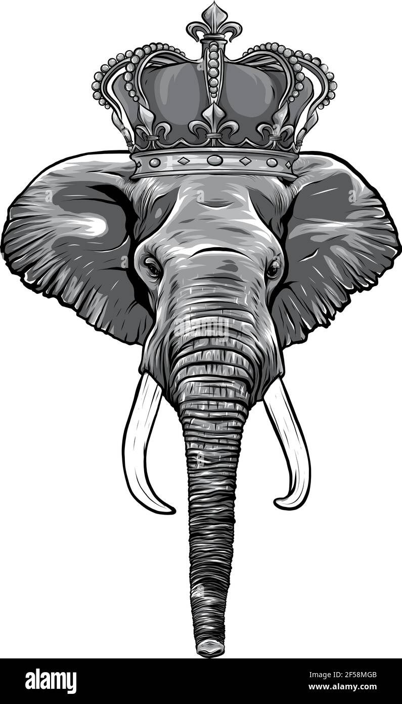 design of head elephant king animal artwork vector illustration Stock ...