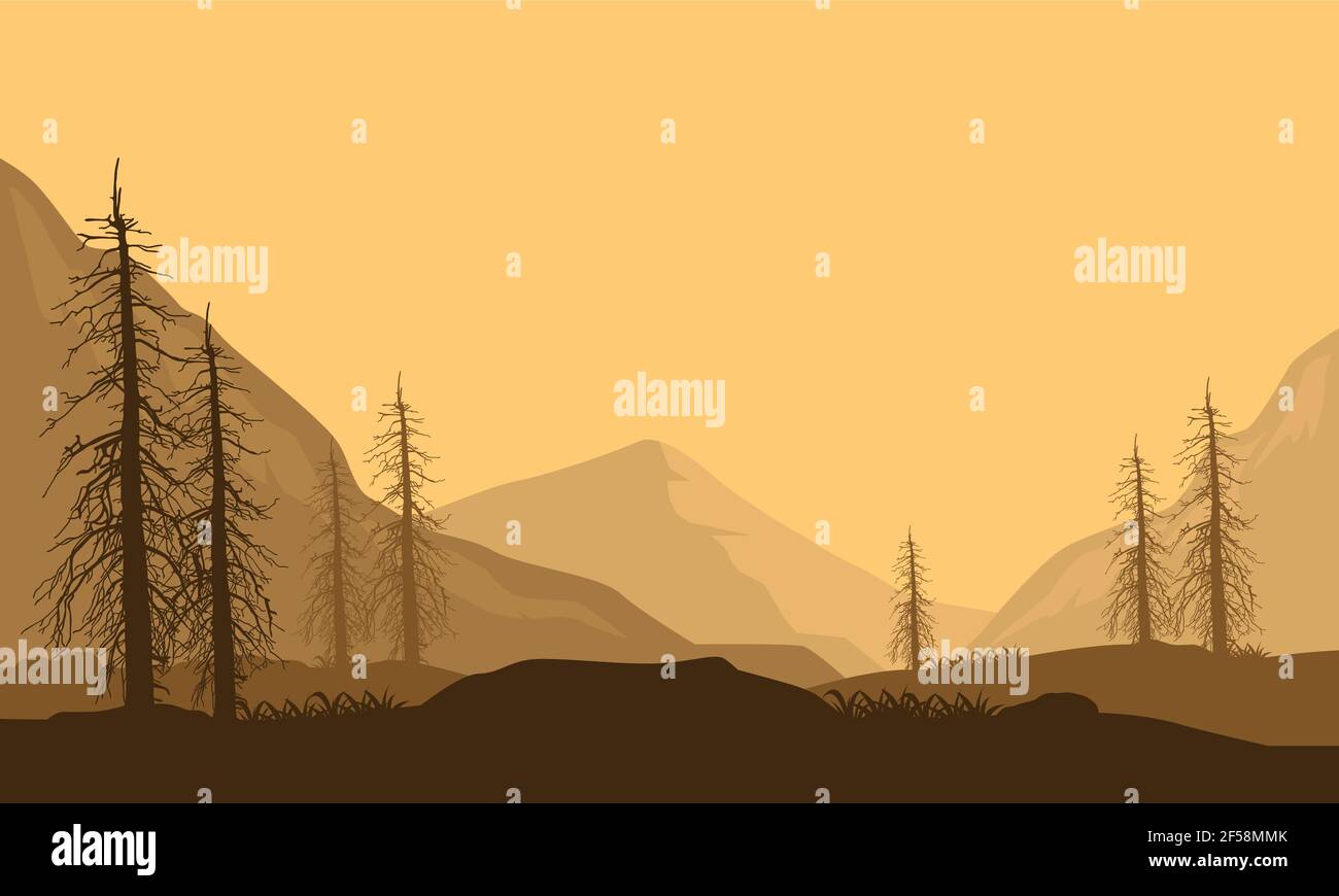 Stunning mountain panoramas under a bright afternoon sky. Vector ...