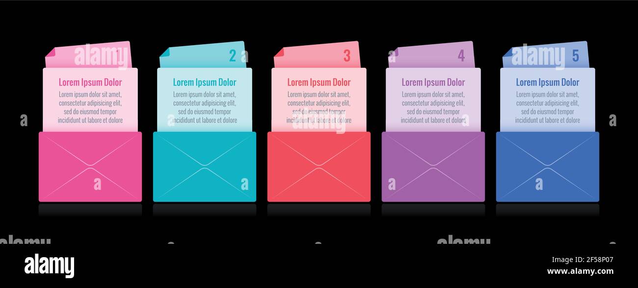 envelope and paper infographic template. five steps information ...