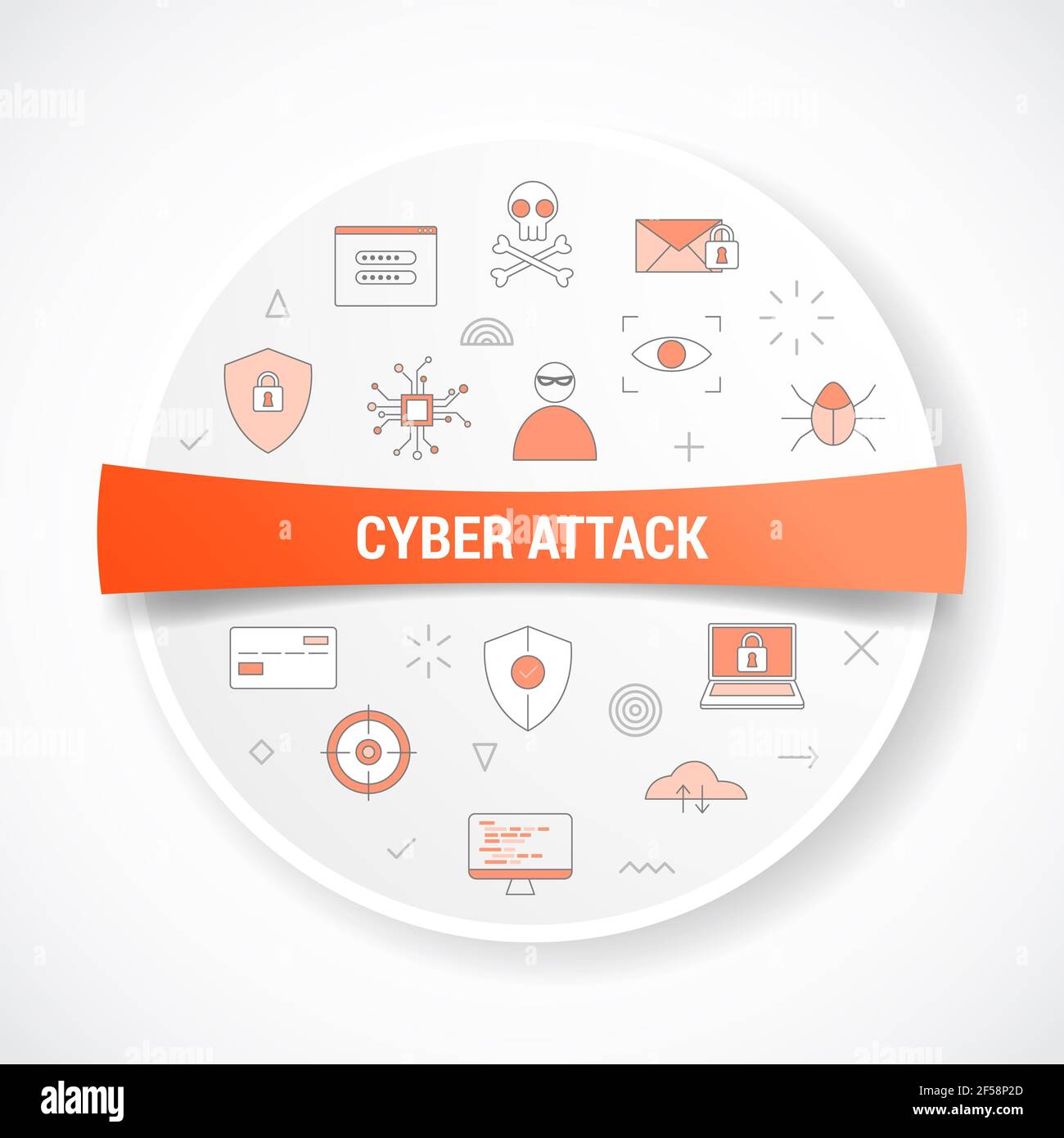cyber attack concept with icon concept with round or circle shape ...